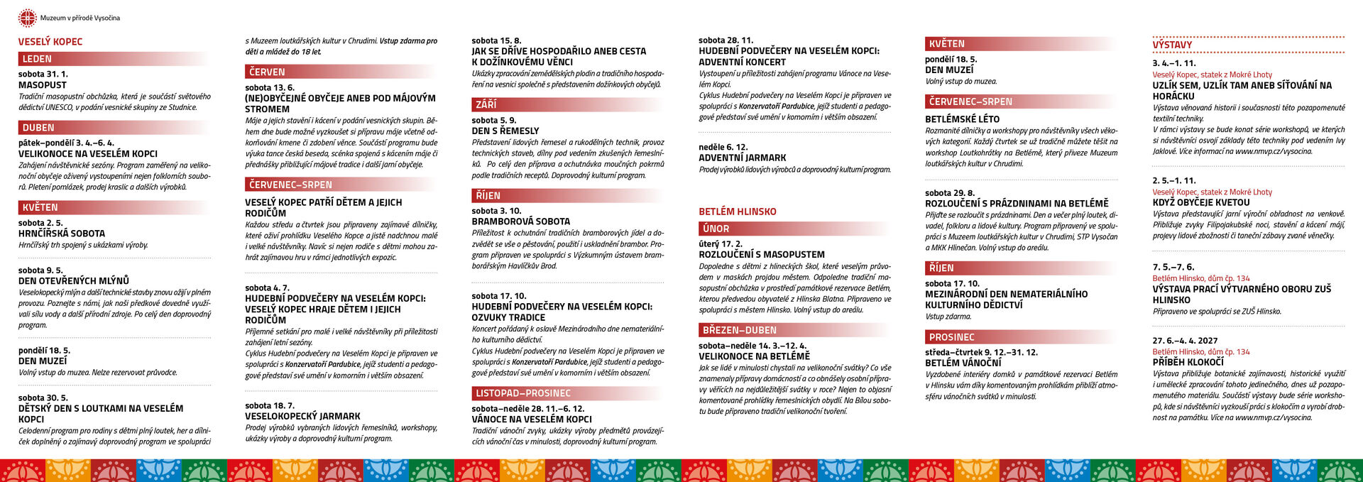 Program Muzea v přírodě Vysočina na rok 2026 - Národní muzeum v přírodě